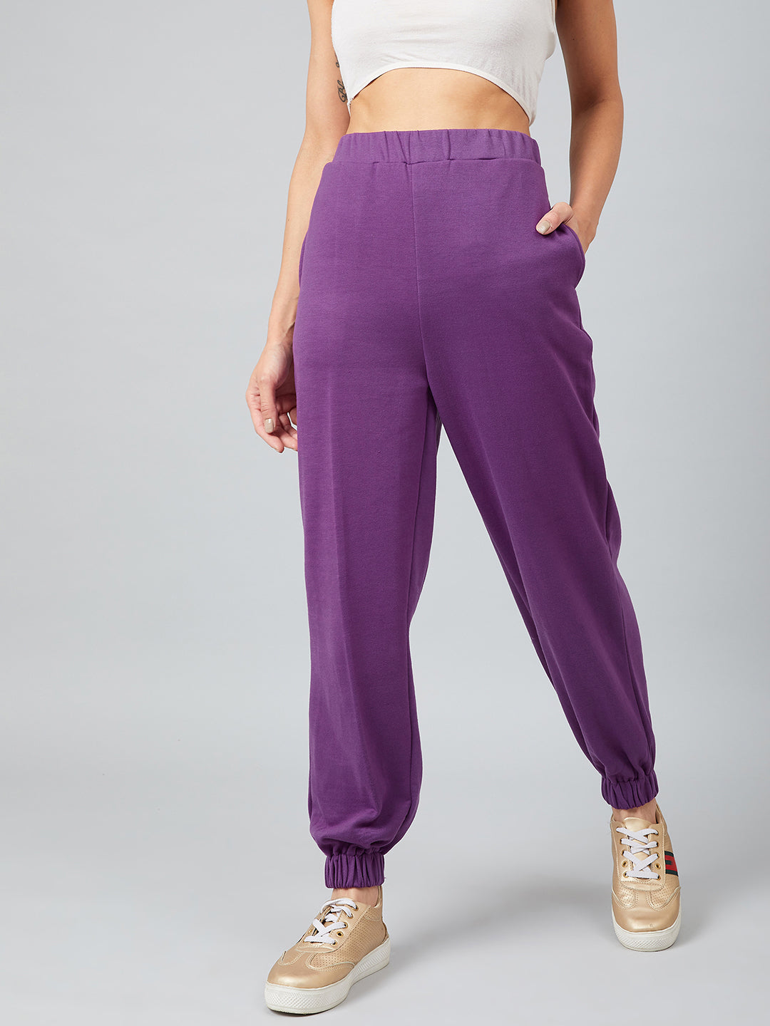 Athena Women Purple Relaxed Loose Fit Solid Joggers – Athena Lifestyle