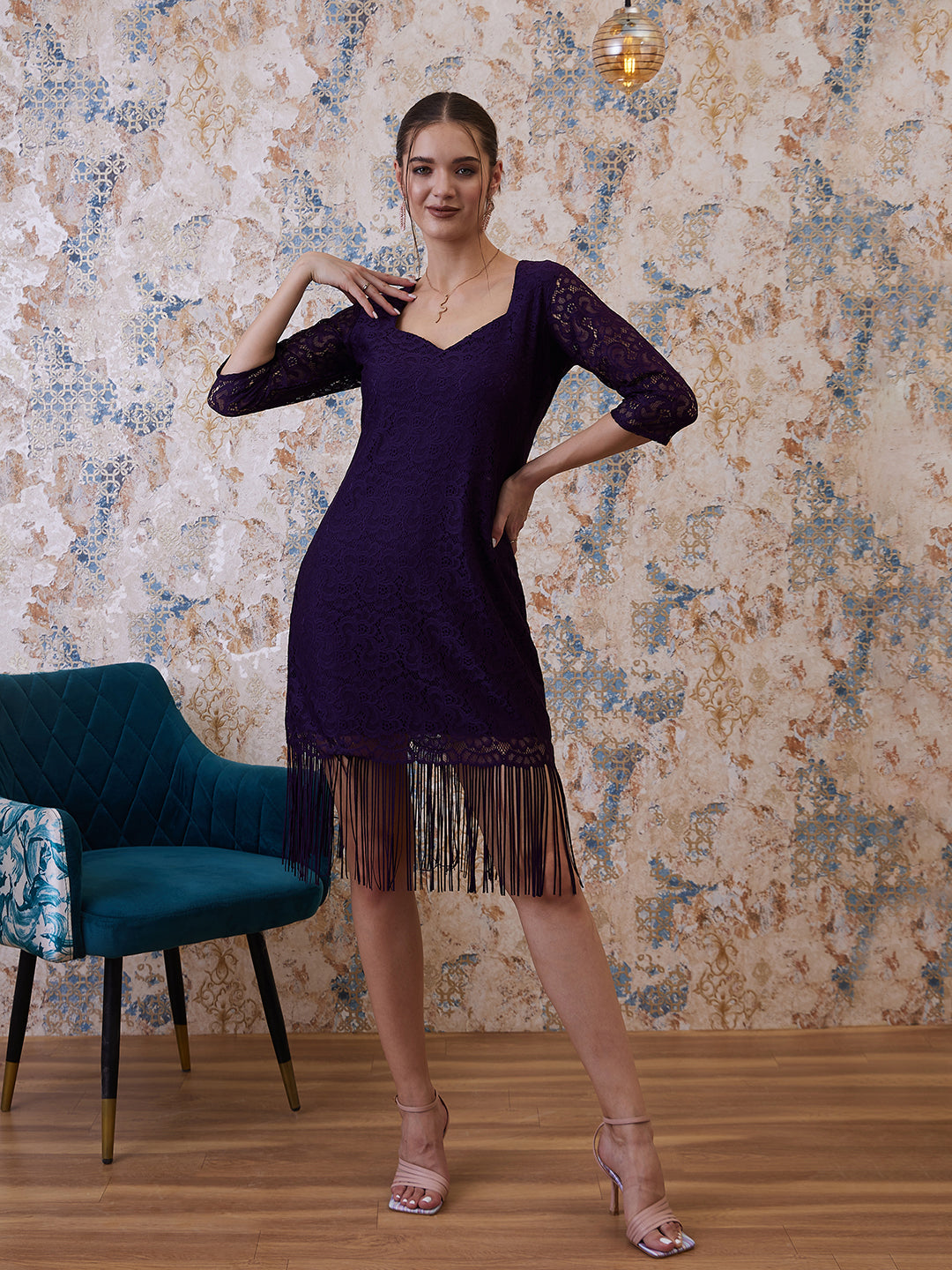 Athena Purple Self Design Fringed Sheath Dress – Athena Lifestyle