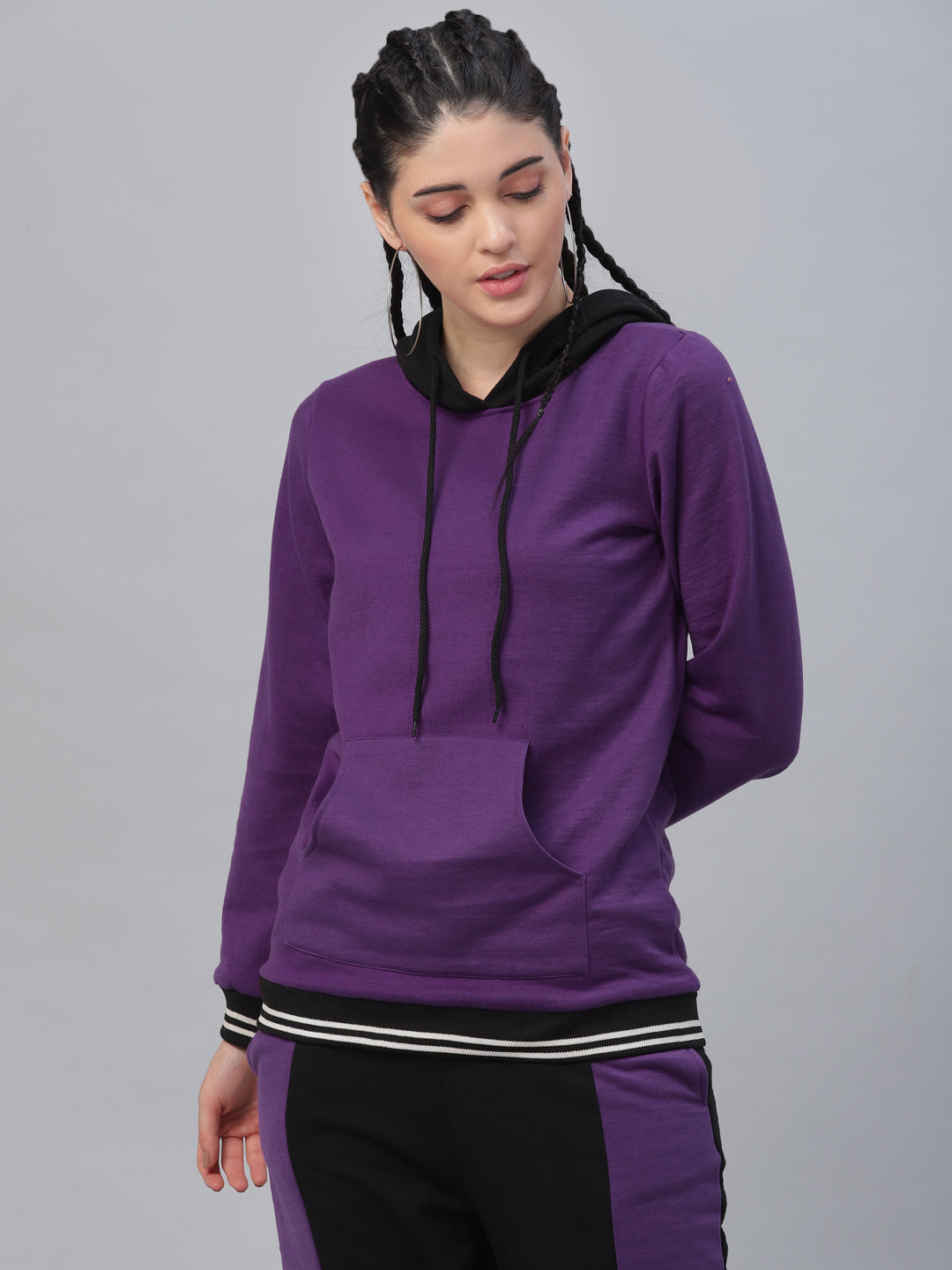 Athena Women Purple & Black Solid Hooded Sweatshirt – Athena Lifestyle