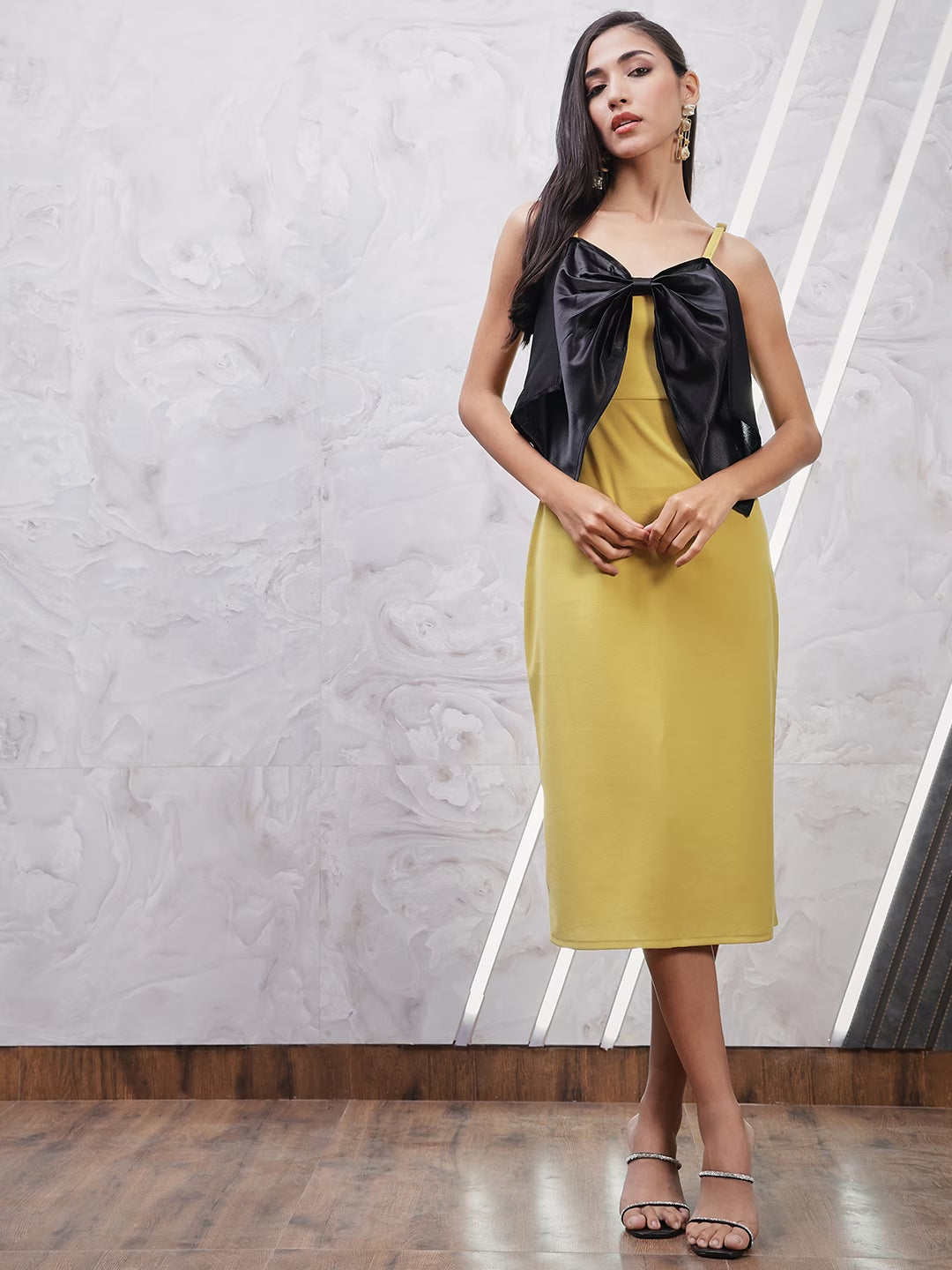 Athena Shoulder Straps Opaque Sheath Midi Bow Dress – Athena Lifestyle