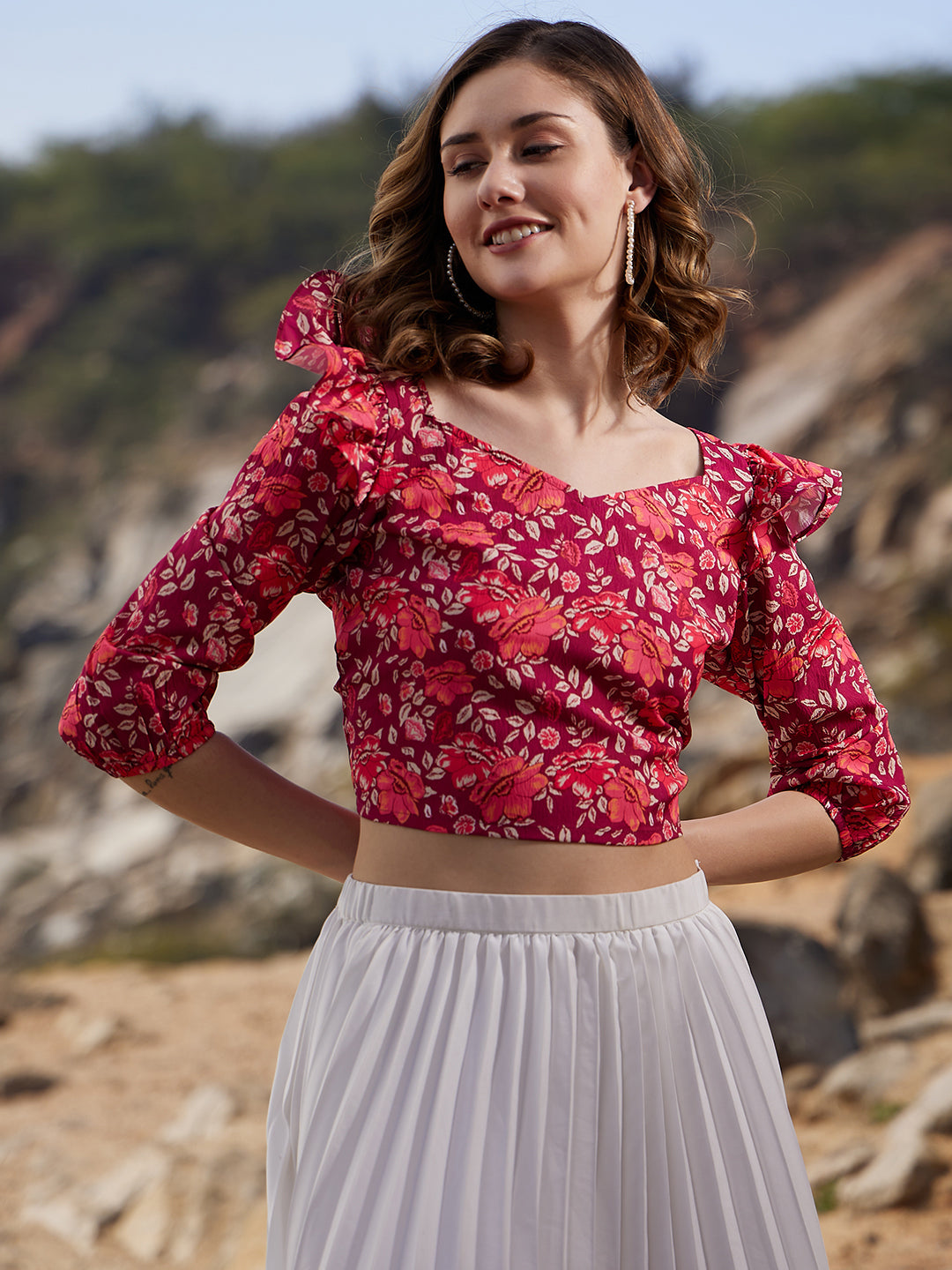Athena Floral Print Sweetheart Neck Puff Sleeves Crop Top – Athena ...