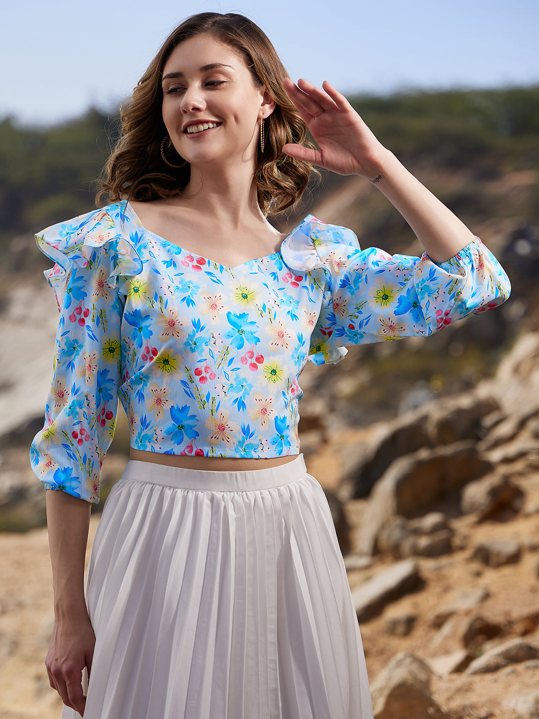 Athena Floral Print Sweetheart Neck Puff Sleeves Crop Top – Athena ...